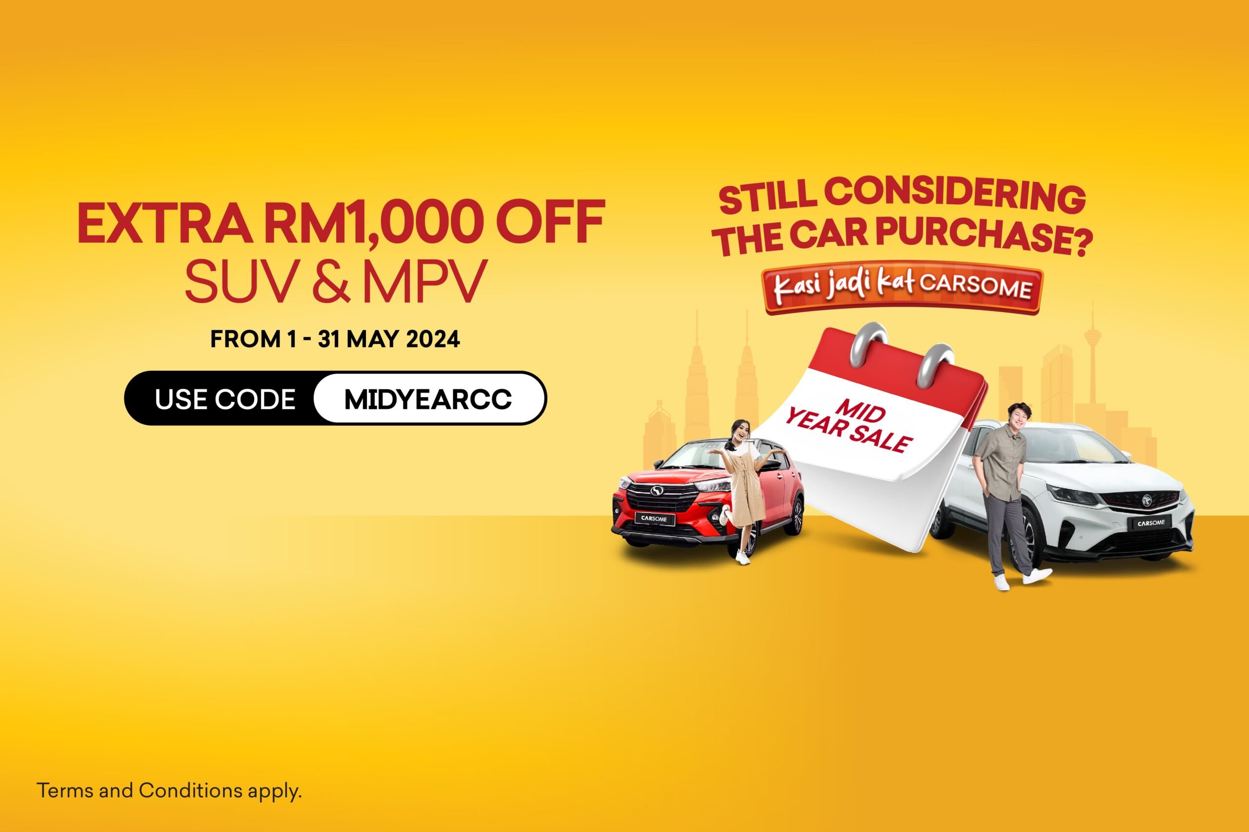 Get EXTRA RM1000 OFF for SUV and MPV from CARSOME Throughout May!
